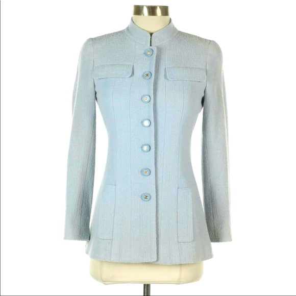 CHANEL | Jackets & Coats | Chanel Rare Vintage Baby Blue Boucle Jacket ...